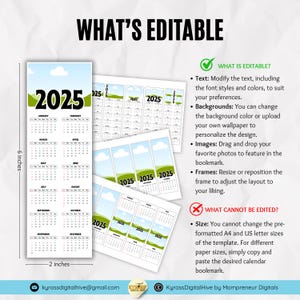 Customizable 2025 Calendar Bookmark Templates (canva Editable, Digital ...