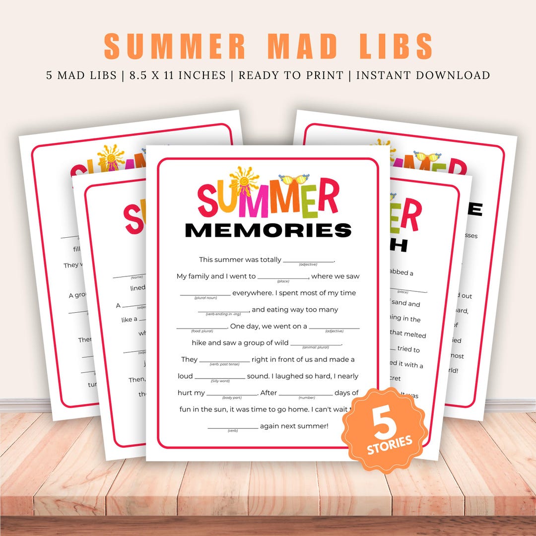 Summer Mad Libs Printable, Fun Summer Activity for Kids, Adults, Summer ...