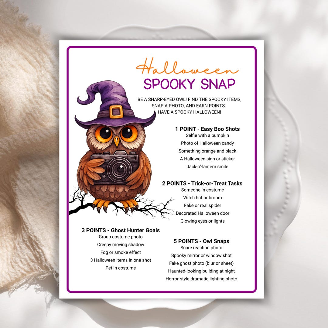 Halloween Photo Scavenger Hunt: Spooky Owl Party Game (printable PDF ...