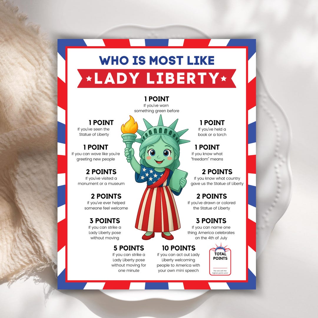 Printable Who is Most Like Lady Liberty, 4th of July Printable Game ...