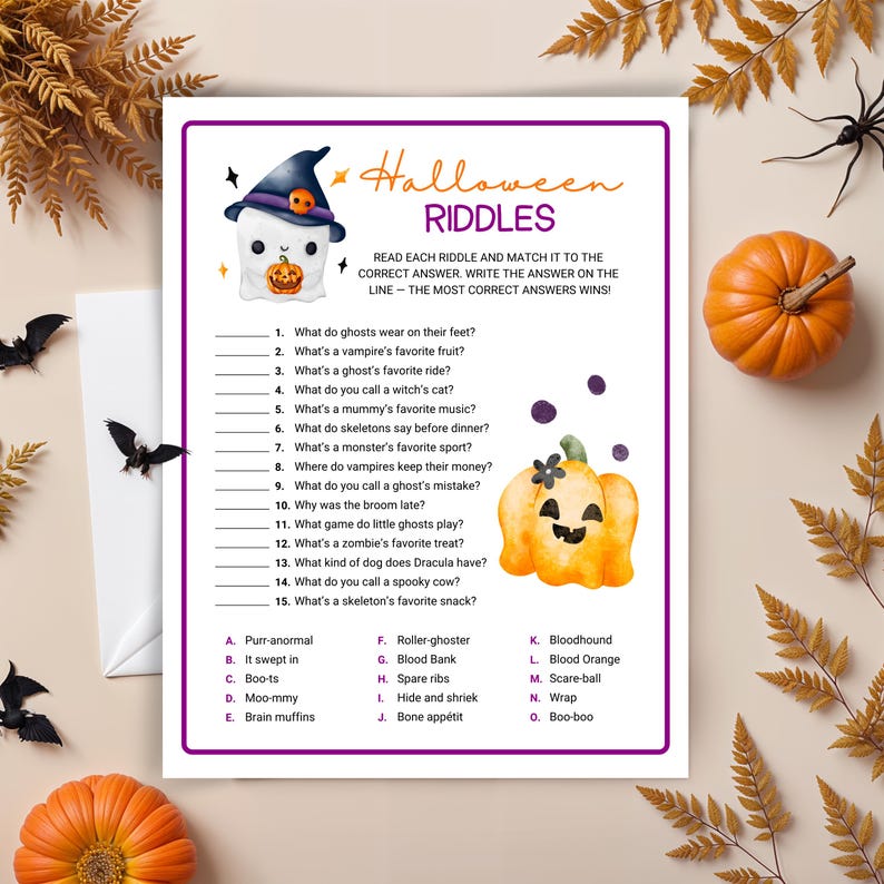 Printable Halloween Riddles Game: Family Party Trivia (instant Download ...