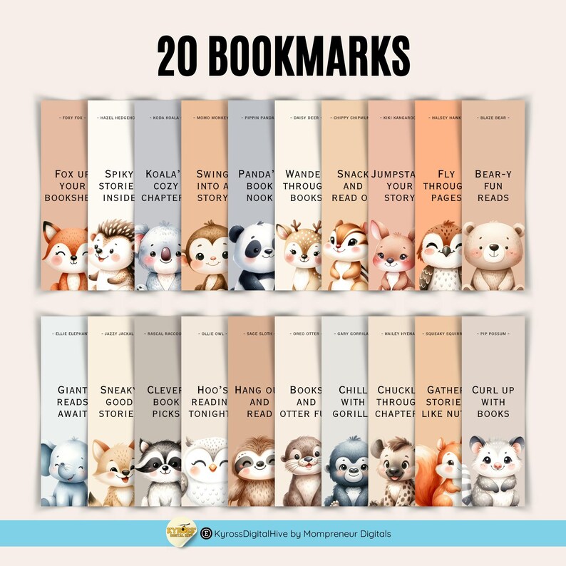 20 Woodland Animals Printable Bookmarks, Printable Bookmarks for Kids ...