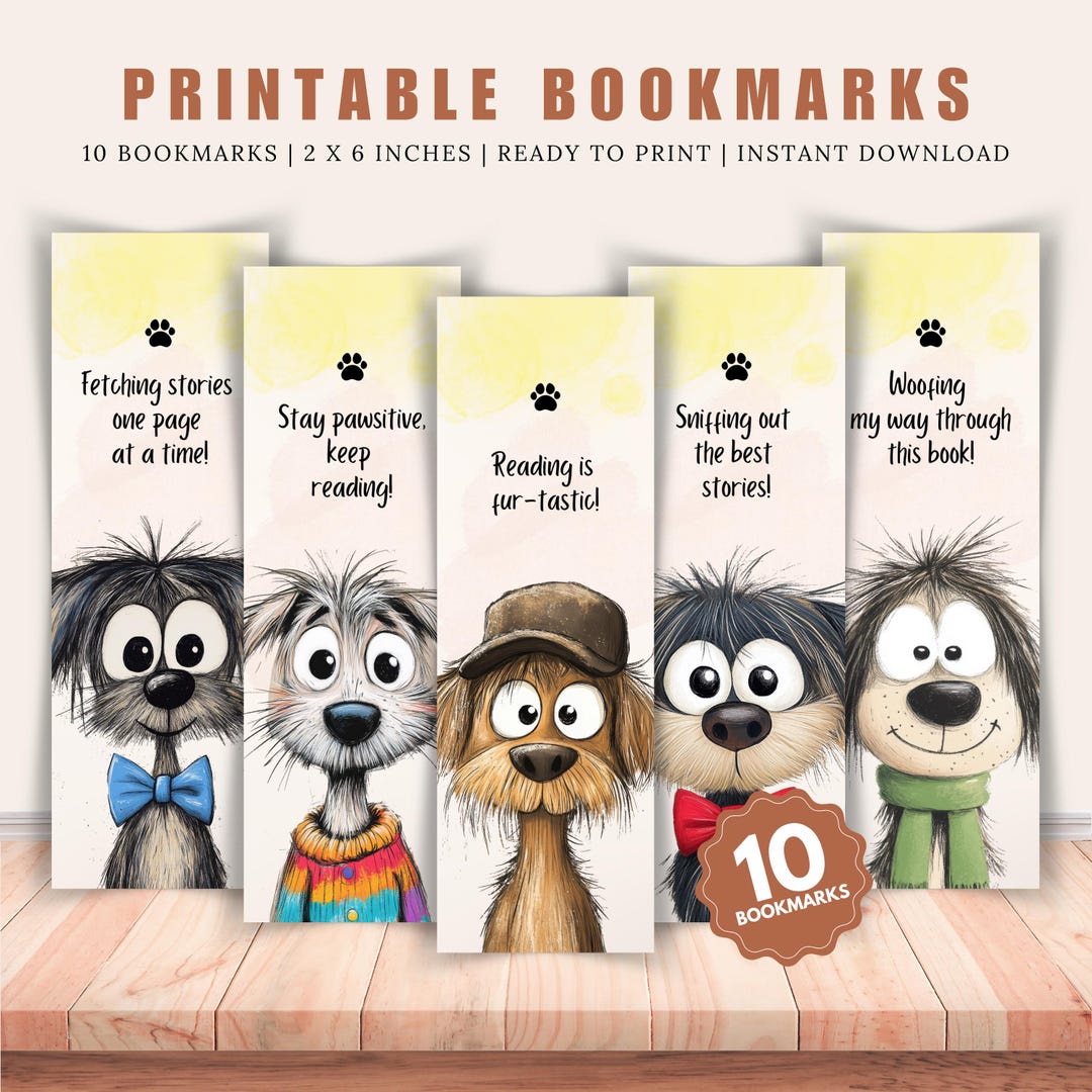 10 Furry Dog Printable Bookmarks, Dog Bookmarks, Printable Bookmarks ...