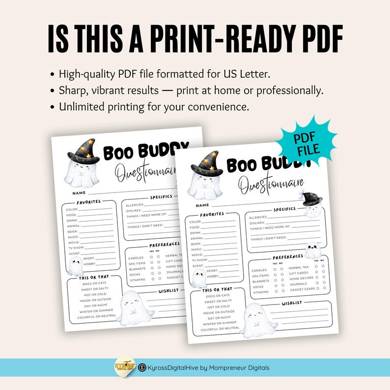 Printable Halloween Boo Buddy Questionnaire, Gift Exchange Game ...
