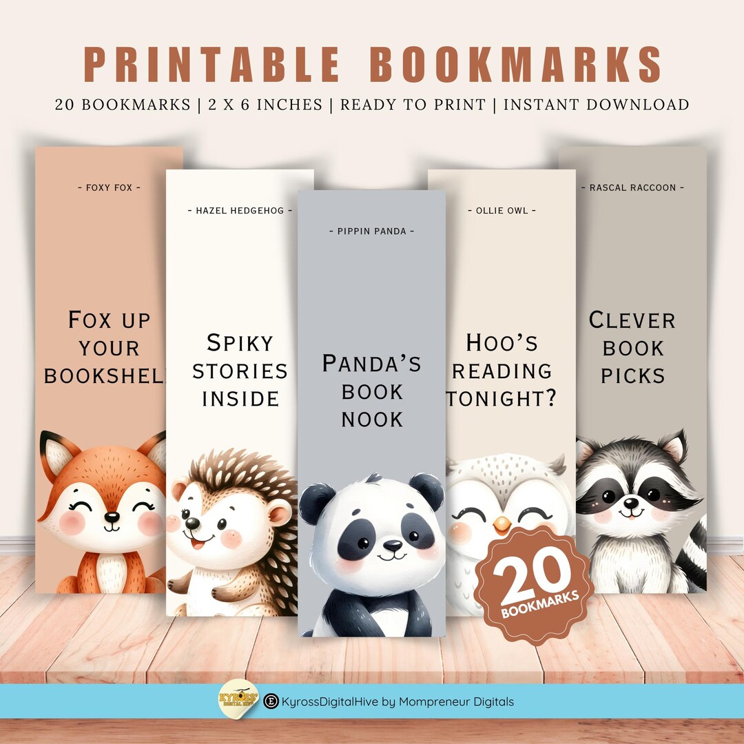 20 Woodland Animals Printable Bookmarks, Printable Bookmarks for Kids ...
