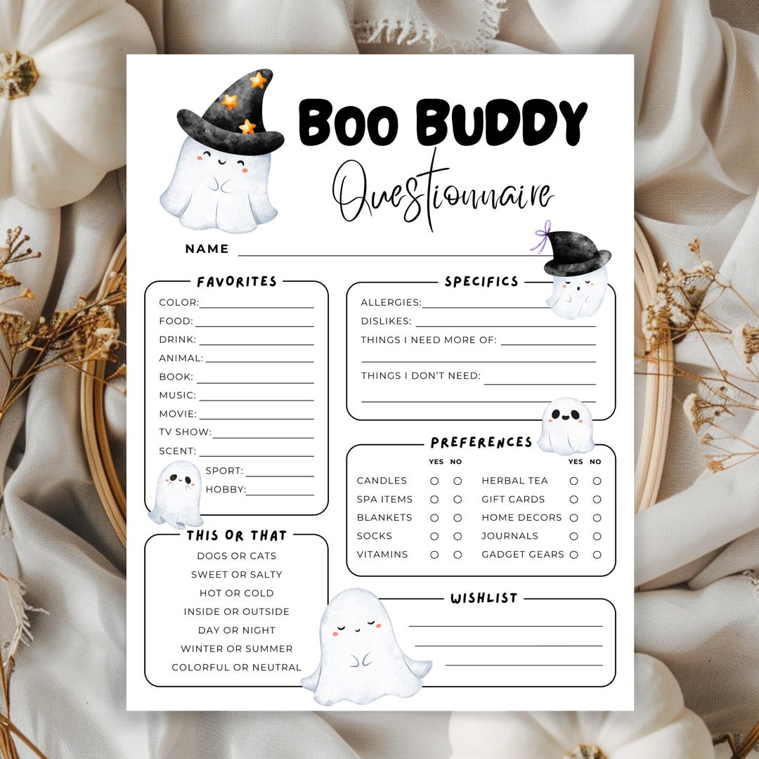 Printable Halloween Boo Buddy Questionnaire, Gift Exchange Game ...