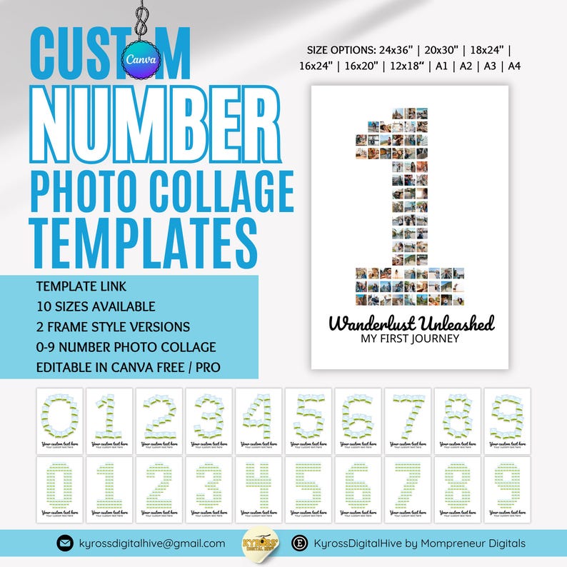 Customizable Number Collage Canva Frame Templates | Editable Number ...