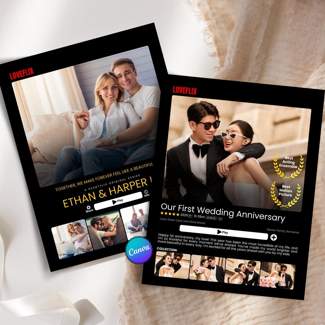 Customizable Movie Poster Canva Frame Templates, Custom Couple Movie ...