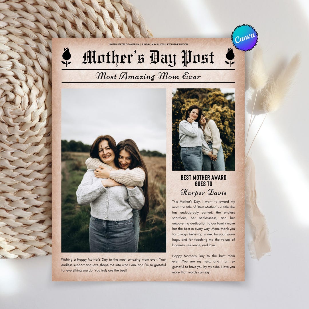 Editable Mother's Day Newspaper Template, Customizable the Best Mom ...