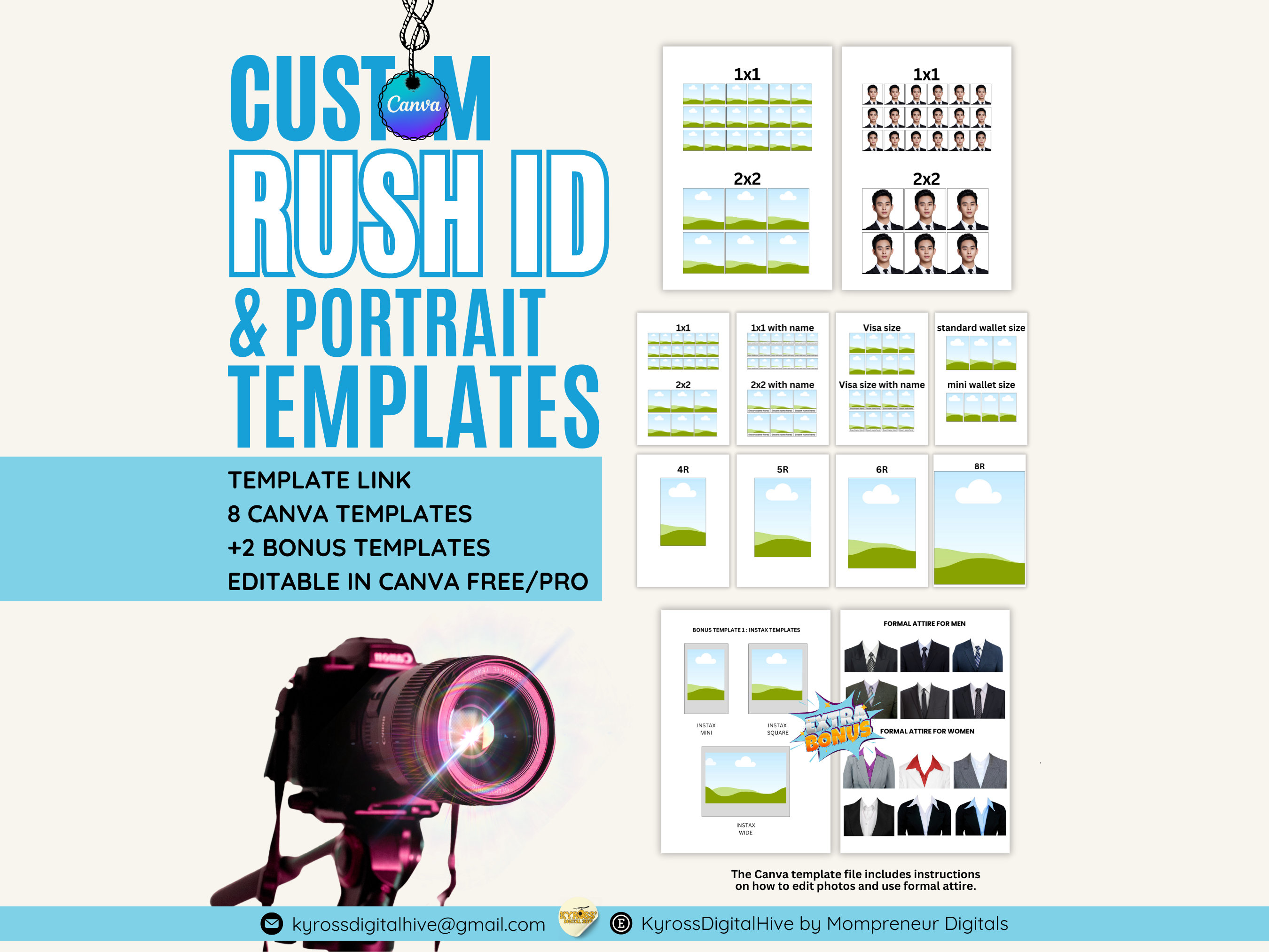 Customizable Rush ID and Portrait Photo Canva Frame Templates Editable ...