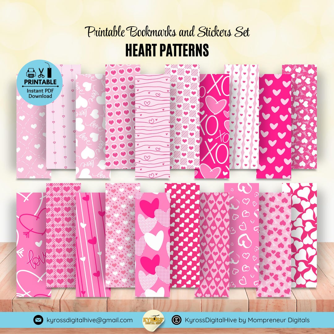 20 Heart Pattern Printable Bookmarks Printable Bookmarks for Kids ...