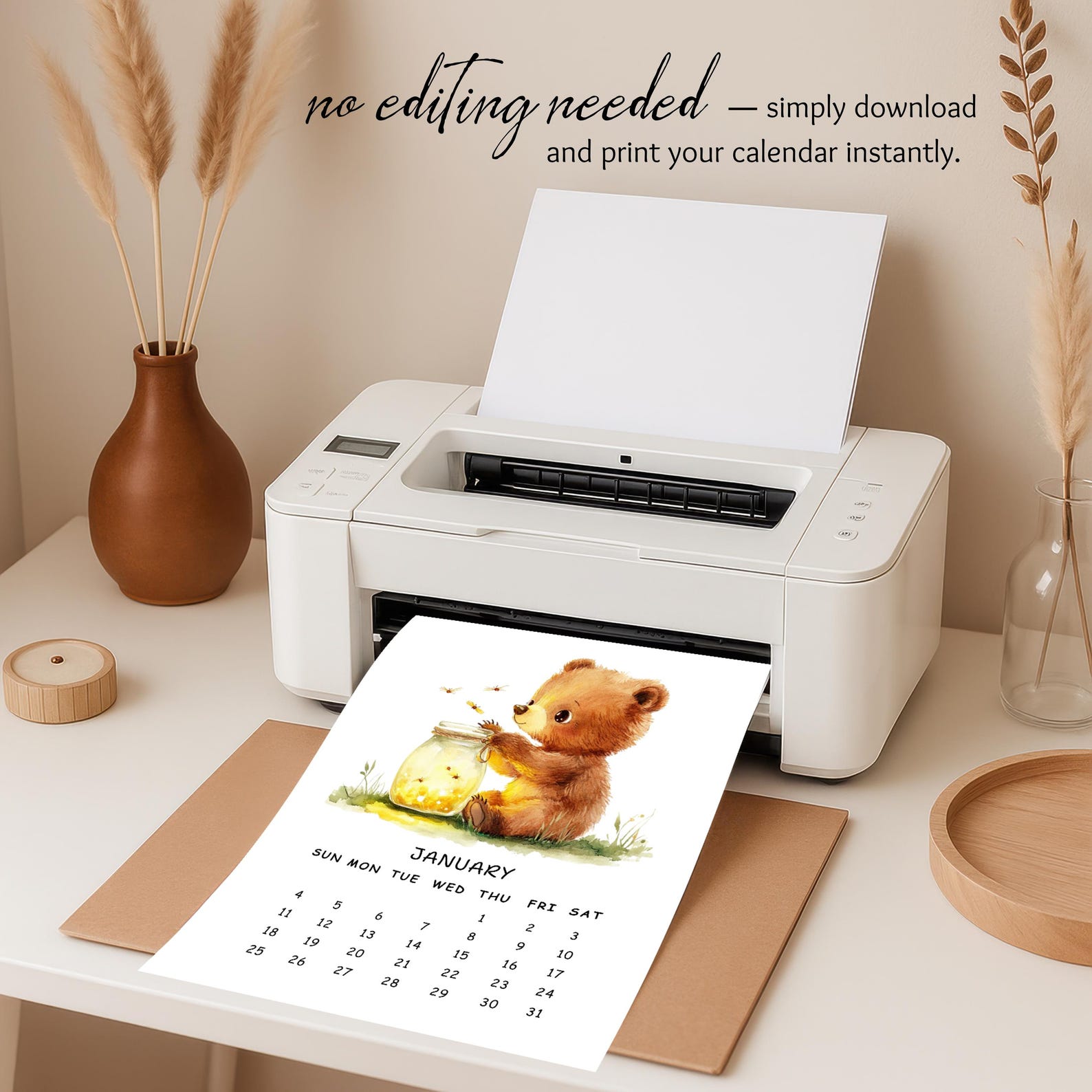 Printable 2026 Woodland Animals Calendar for Kids, Animal Illustrations ...