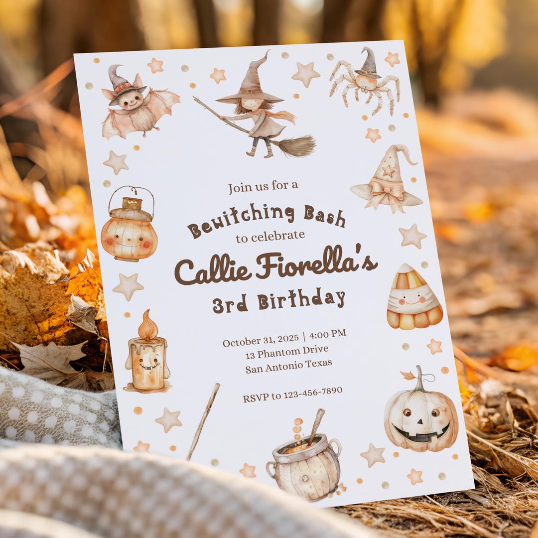 Editable Witch Birthday Invitation, Bewitching Bash Invite ...
