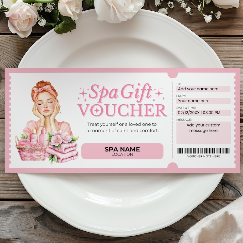 Editable Spa Voucher Template, Massage Gift Certificate, Customizable ...