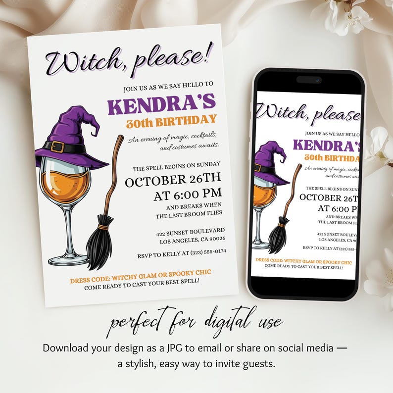 Editable Witch Please Birthday Invitation, Halloween Costume Party ...