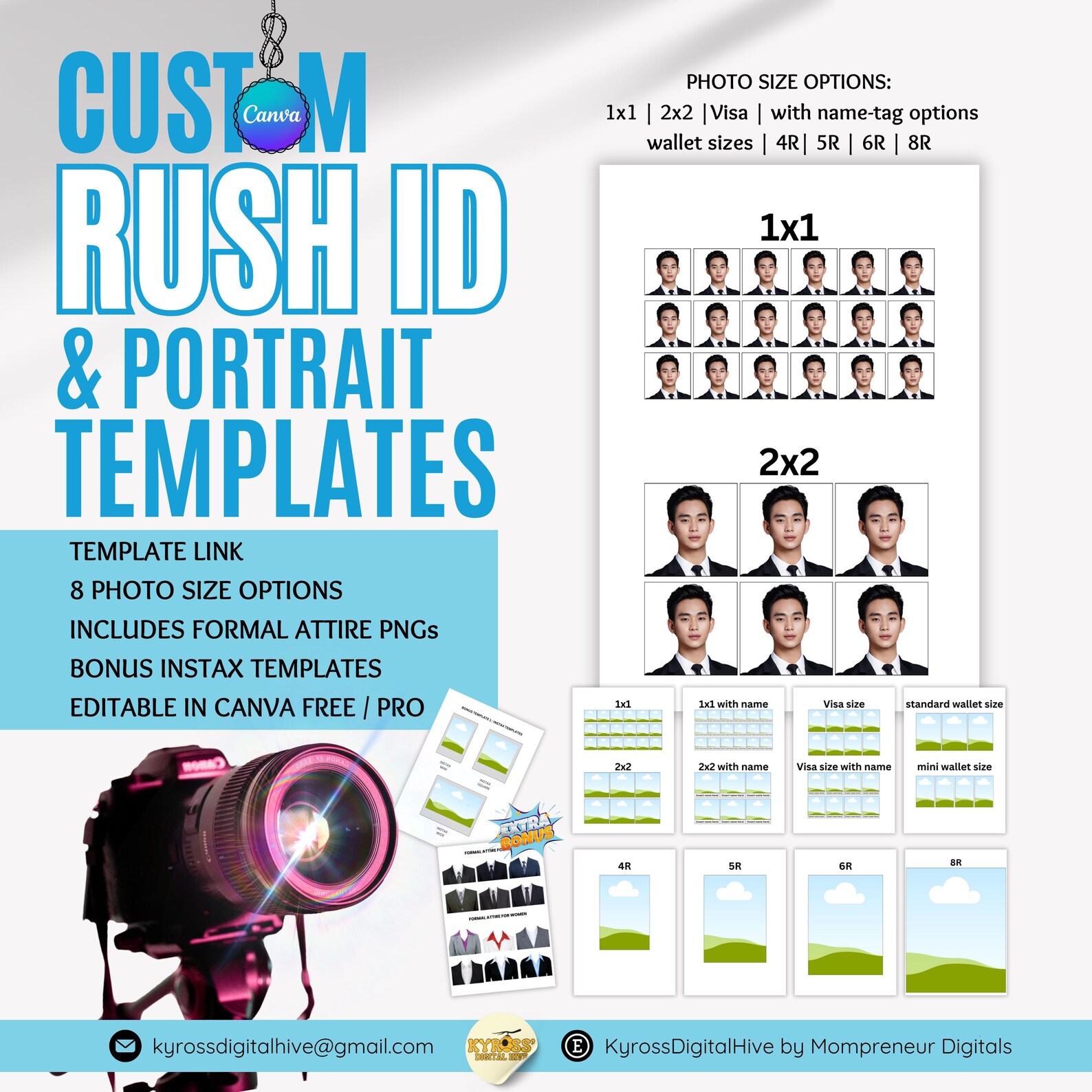Customizable Rush ID and Portrait Photo Canva Frame Templates ...