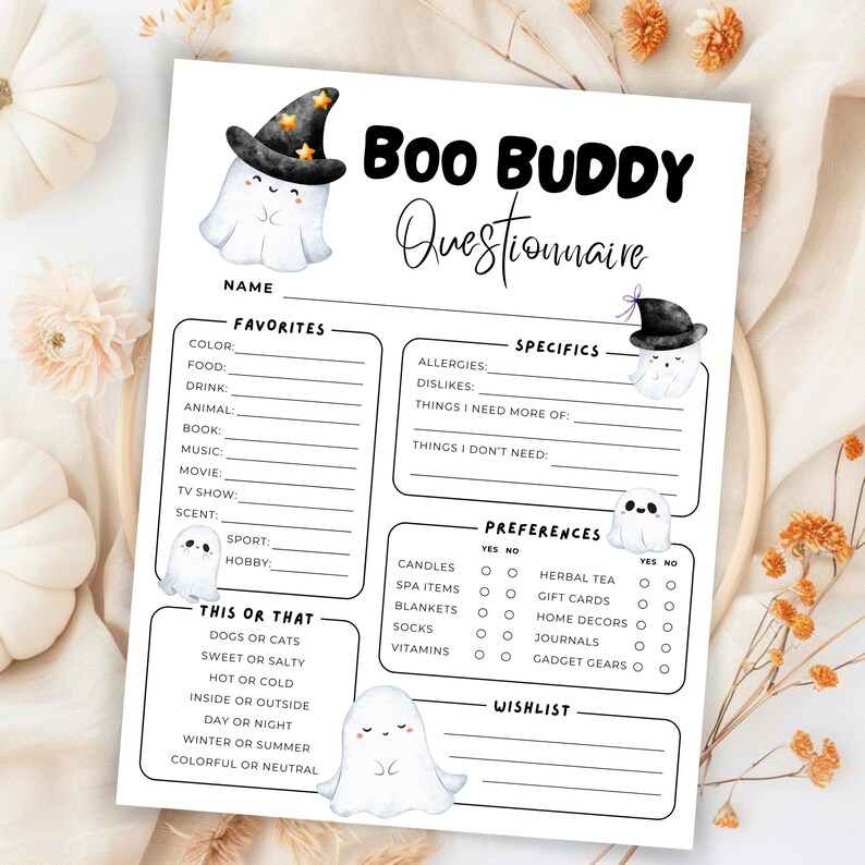 Printable Halloween Boo Buddy Questionnaire, Gift Exchange Game ...