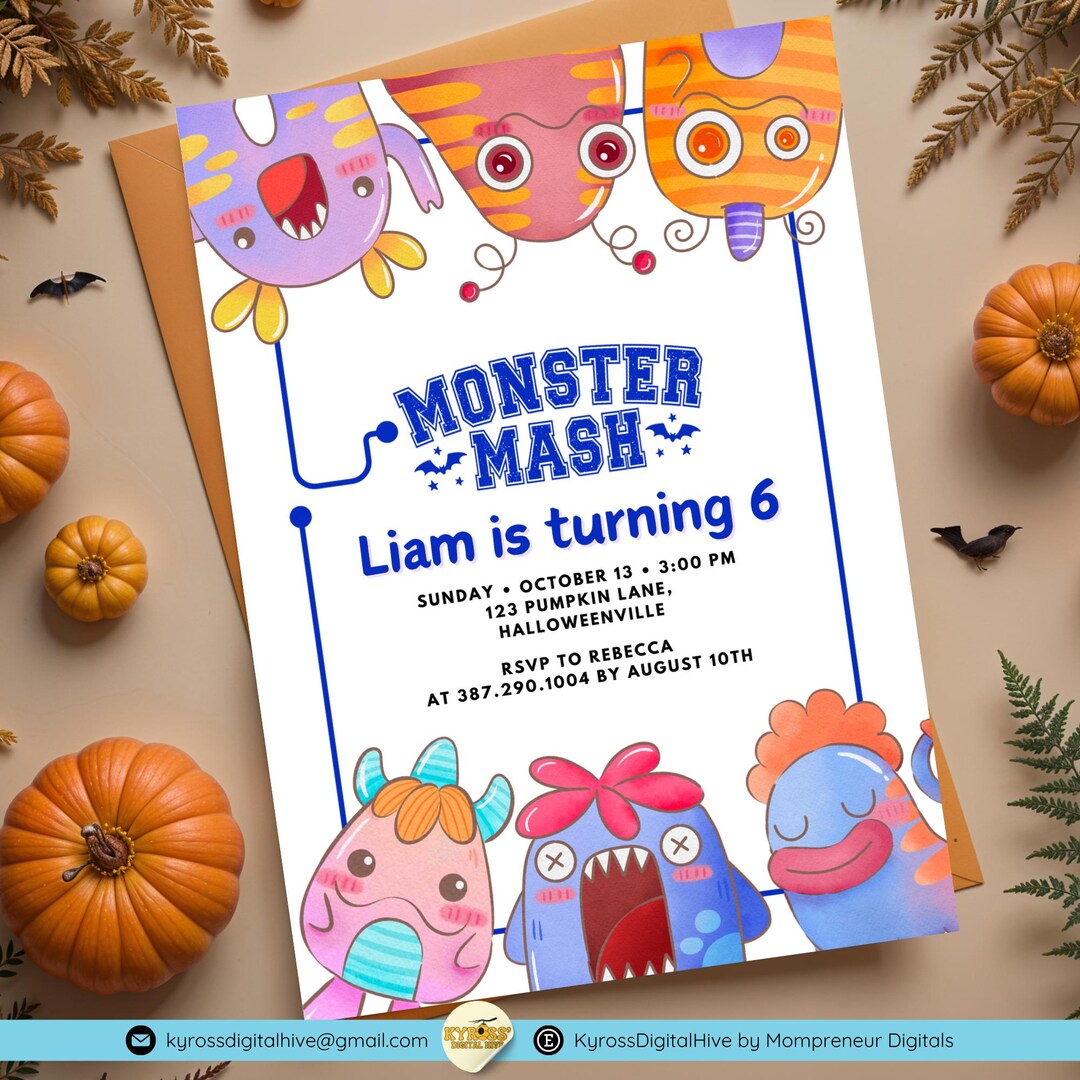 Customizable Monster Mash Birthday Invitation Halloween Birthday ...