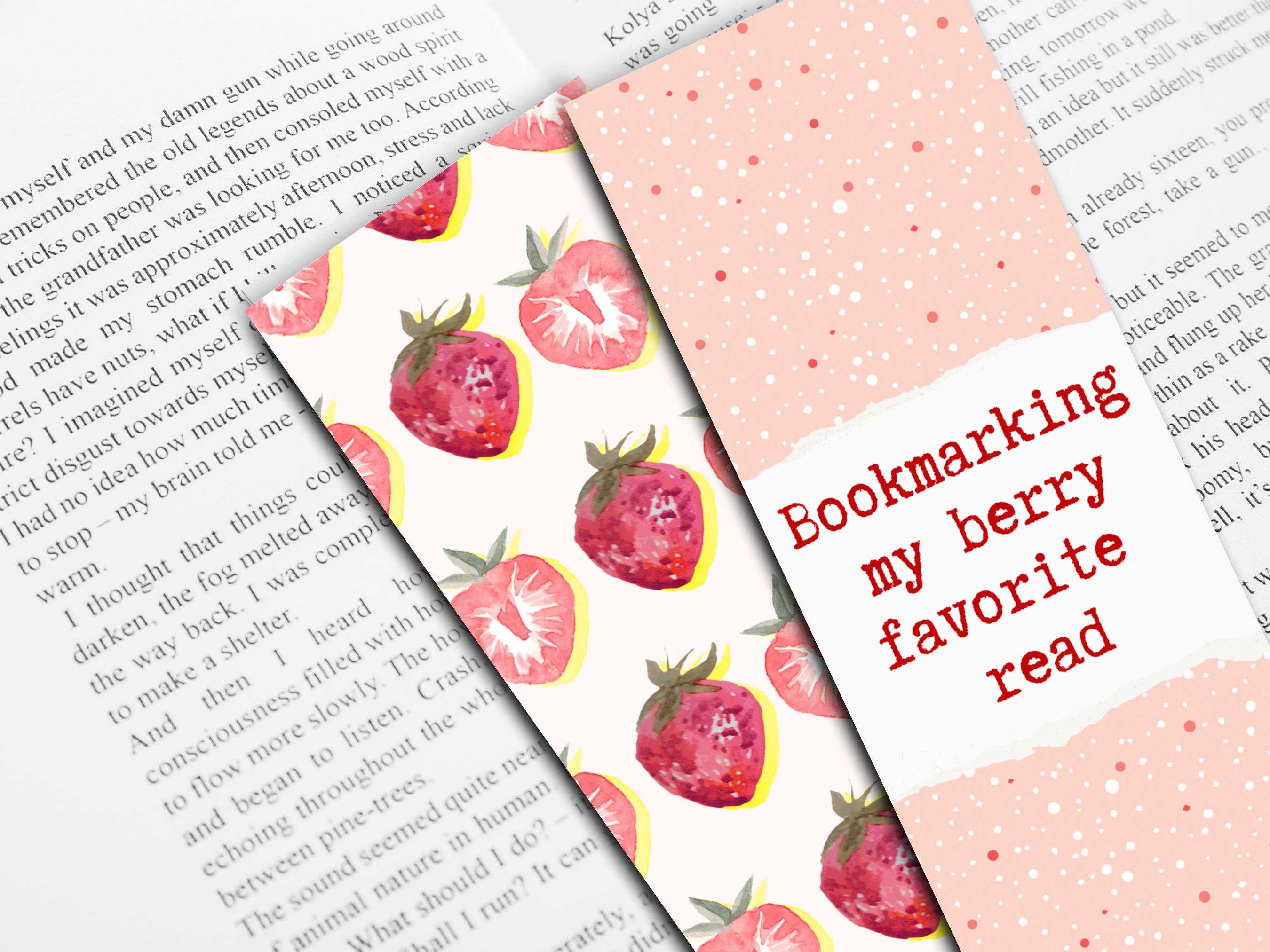 20 Strawberry Pattern Printable Bookmarks Watercolor Seamless ...