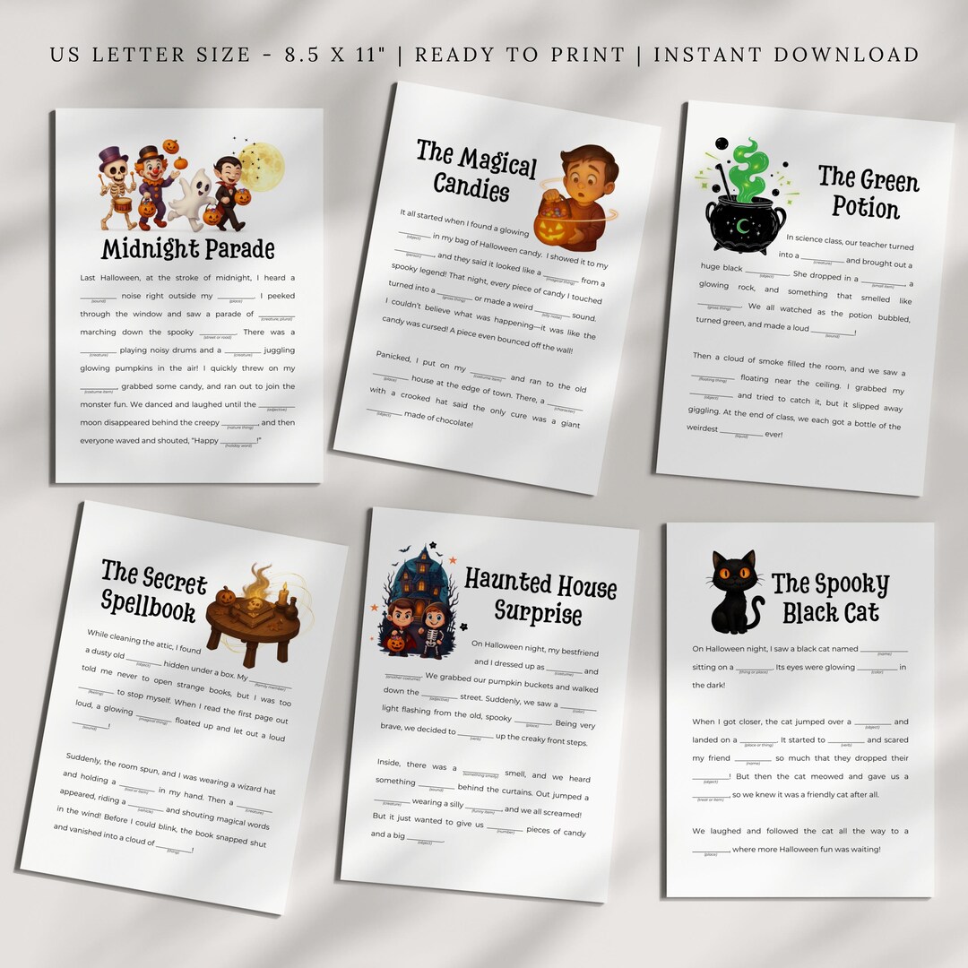 6 Printable Halloween Mad Libs, Spooky Halloween Activity Games for ...