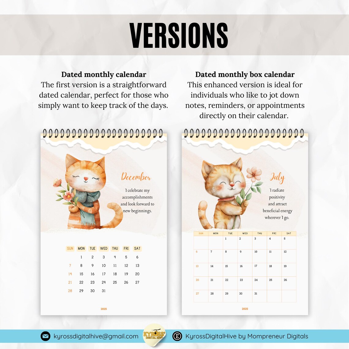 2025 Illustrated Cat Calendar Printable Aesthetic 2025 Calendar 2025 ...