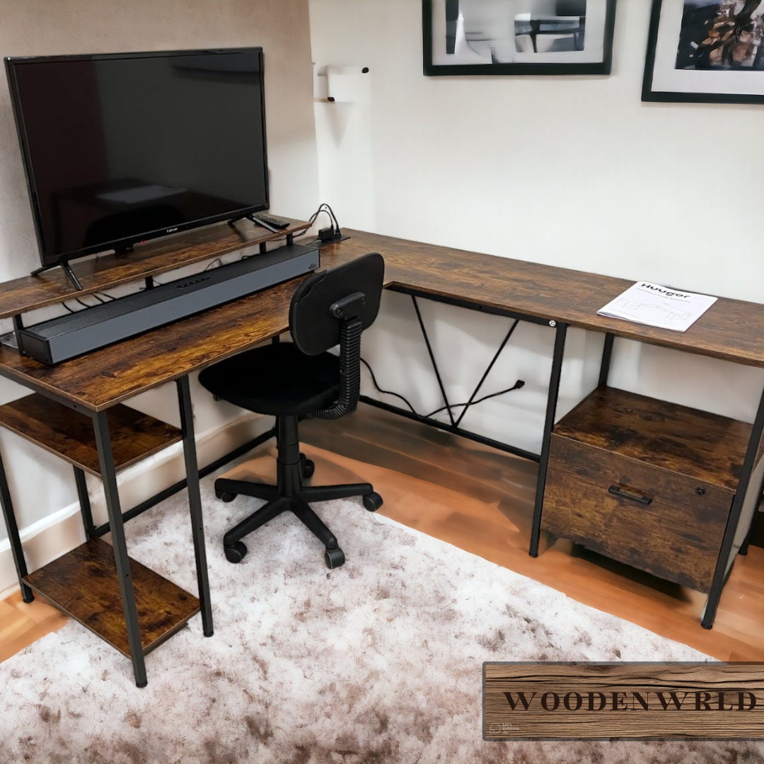 Wooden Style Gaming Desk Office Desk Rustic Desk Gift for Him ...