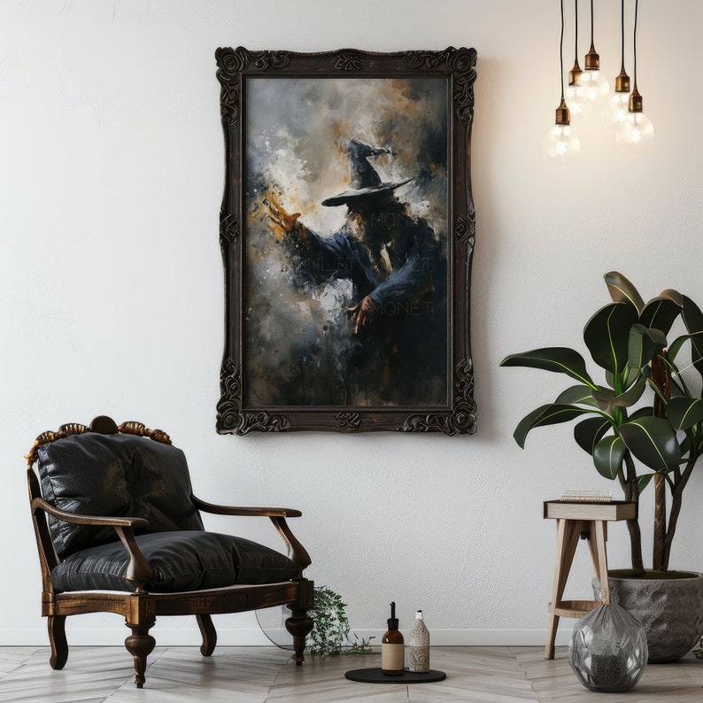 Wizard Conjures PRINTABLE Dark Academia Artwork Fantasy Painting ...