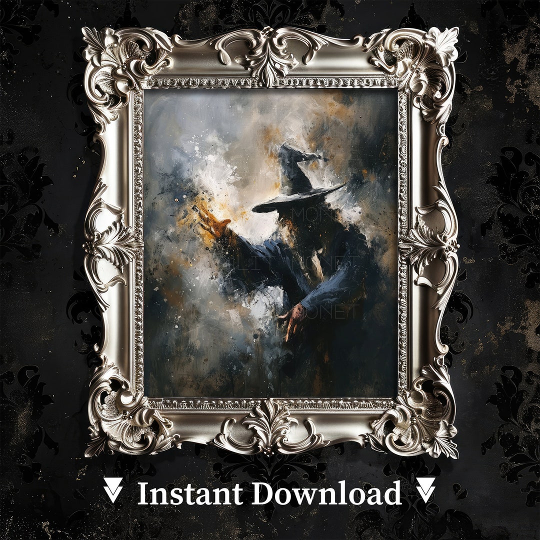 Wizard Conjures PRINTABLE Dark Academia Artwork Fantasy Painting ...