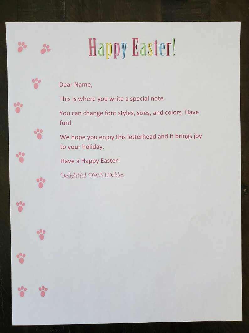 Easter Bunny Prints Letterhead | Instant Editable Download - Etsy
