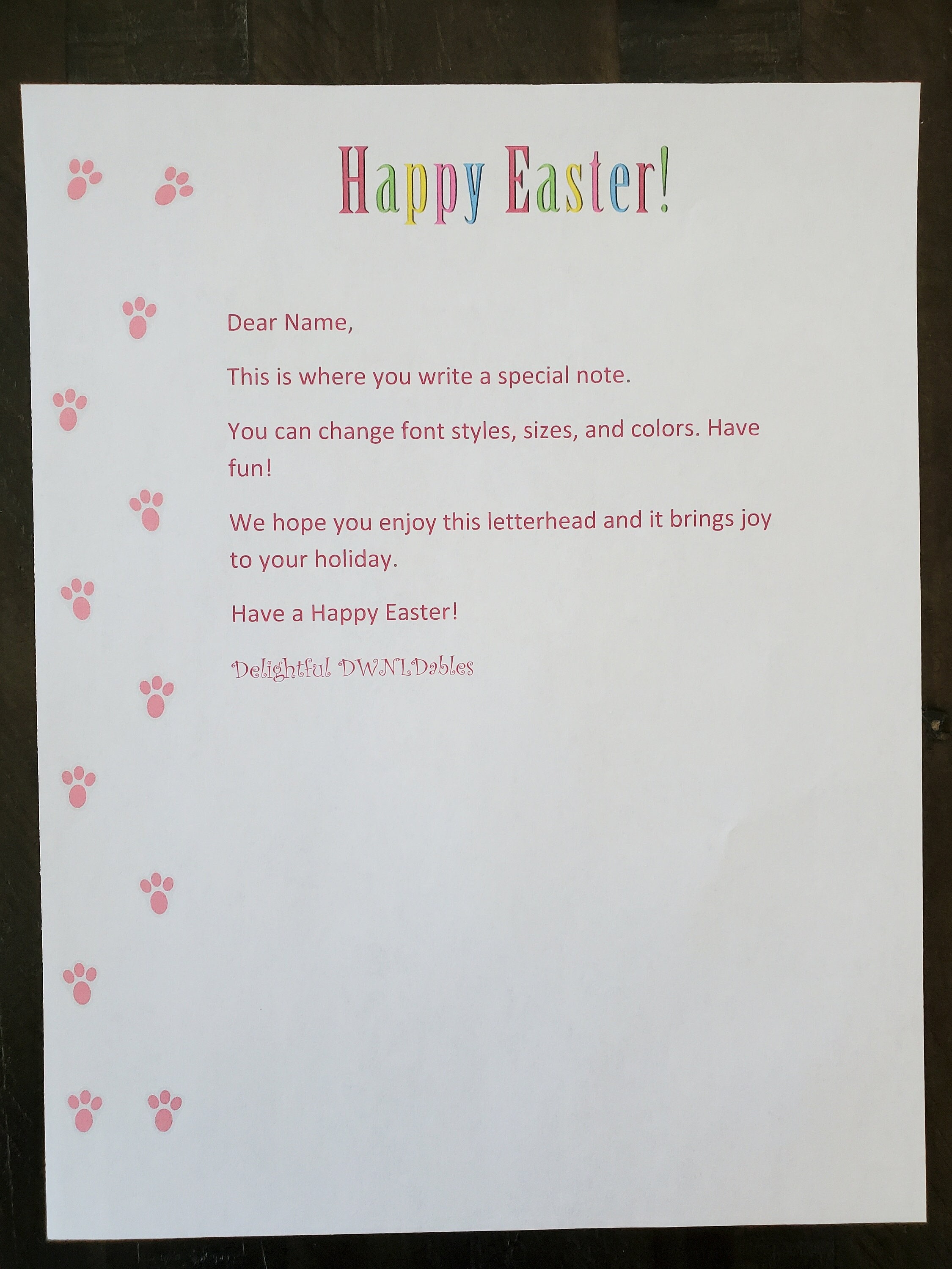 Easter Bunny Prints Letterhead | Instant Editable Download - Etsy
