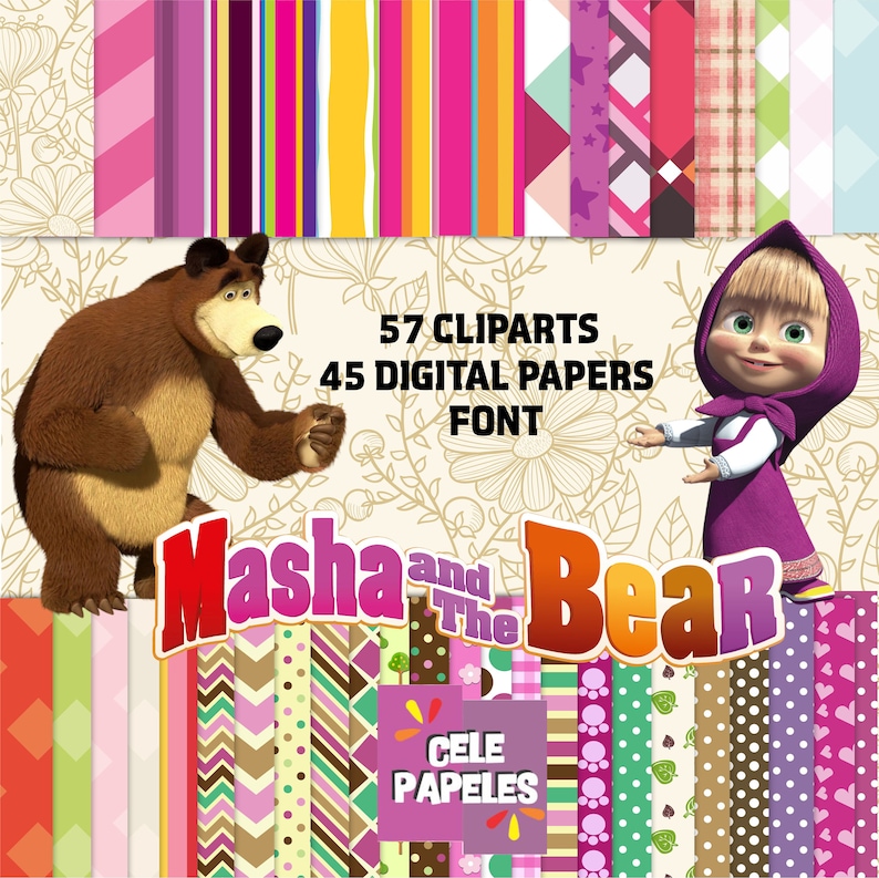 Masha and the Bear PNG, Cliparts, Masha and the Bear Png, Digital Paper ...
