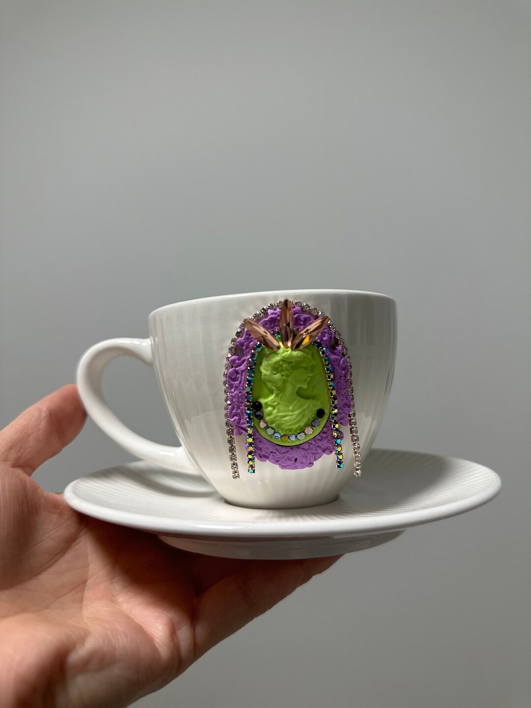 Ceramic Mug With Cold Porcelain Cameo & Sparkling Crystals, Cameo ...