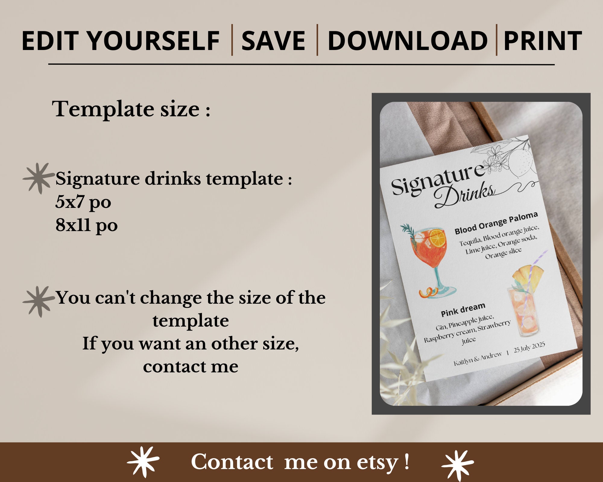Editable Bar Menu Template, Wedding Drinks Menu Sign Download, Cocktail ...