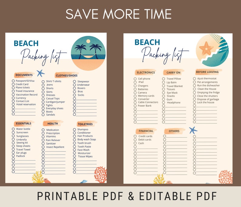 Editable Packing List,beach Packing List,packing List Template,family ...