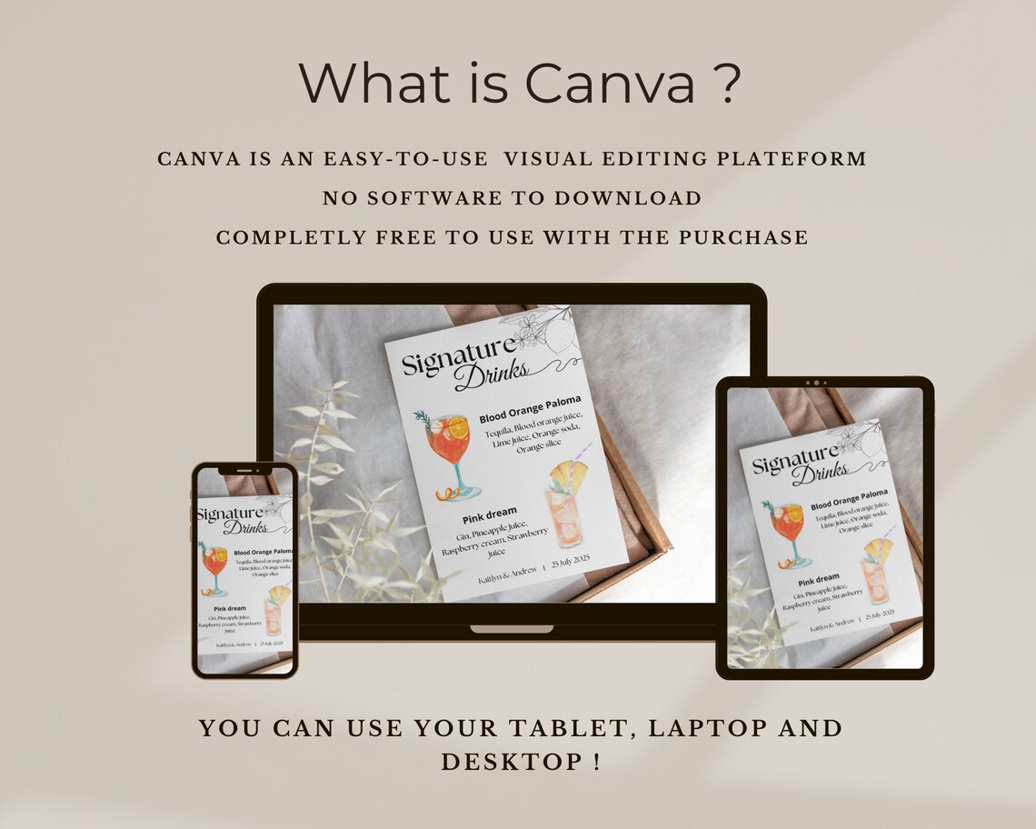 Editable Bar Menu Template, Wedding Drinks Menu Sign Download, Cocktail ...