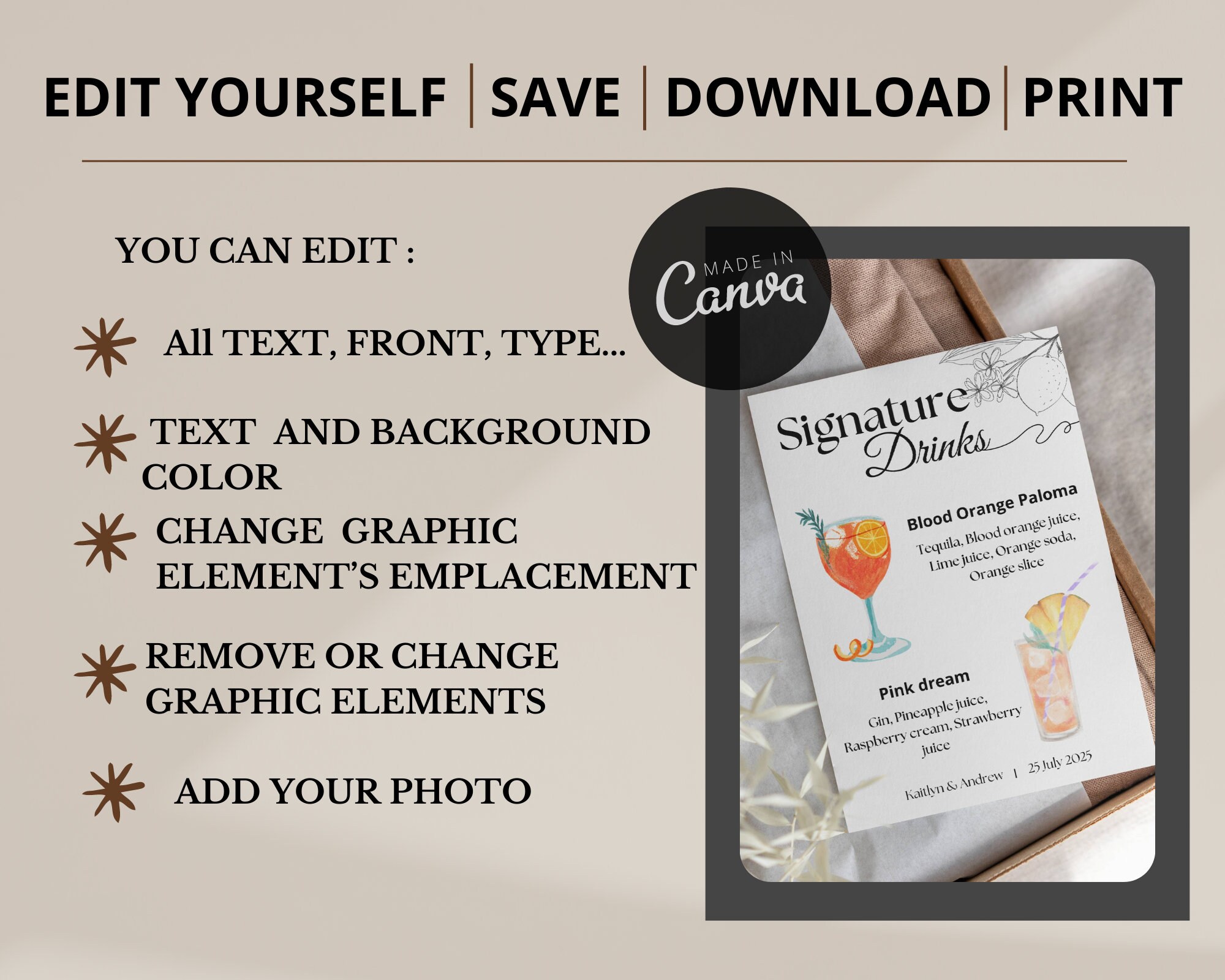 Editable Bar Menu Template, Wedding Drinks Menu Sign Download, Cocktail ...