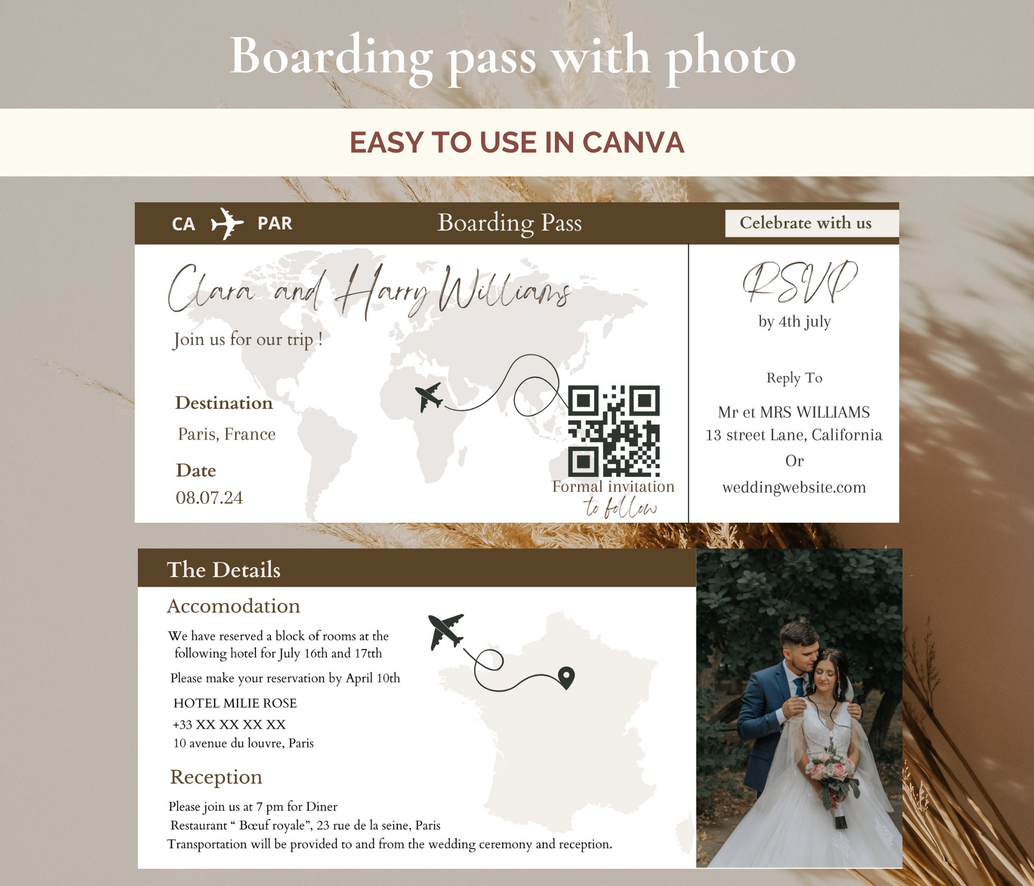 Digital Boarding Pass,boarding Pass Wedding,ticket Voucher,event Ticket ...