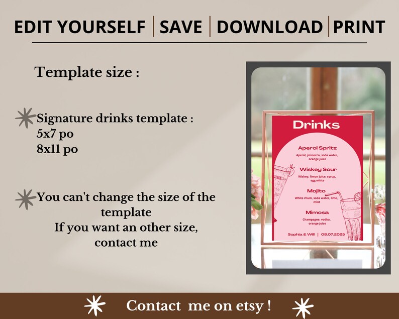 Signature Drink Sign, Minimalist Bar Menu Template, Modern Editable ...