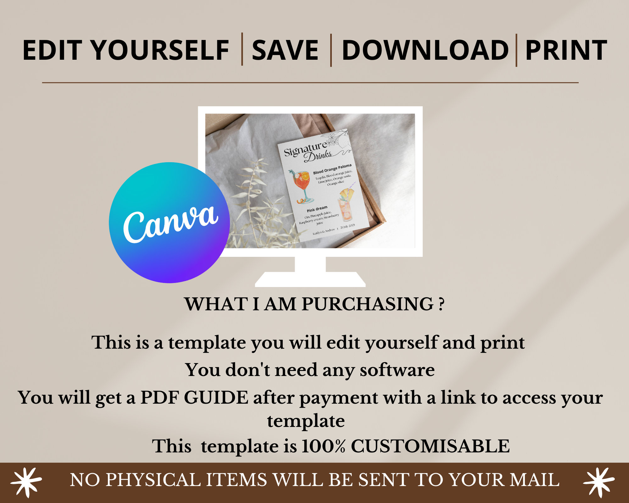 Editable Bar Menu Template, Wedding Drinks Menu Sign Download, Cocktail ...