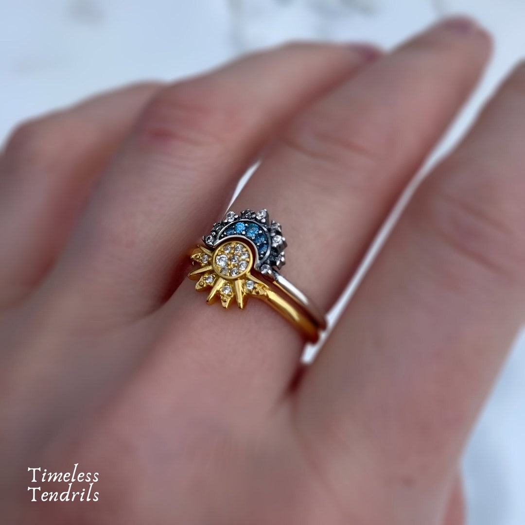 Sun and Moon Ring Set, Pandora Celestial 925 Sterling Silver Rings, Fitting BFF Gift Ring Set ...