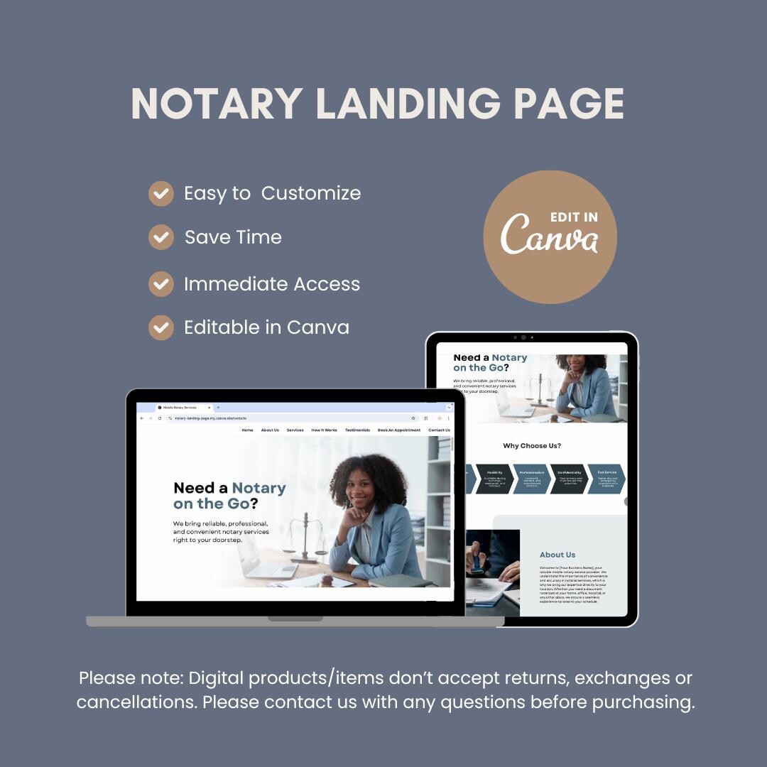 Editable Notary Website Template Canva Landing Page Design for Notary ...