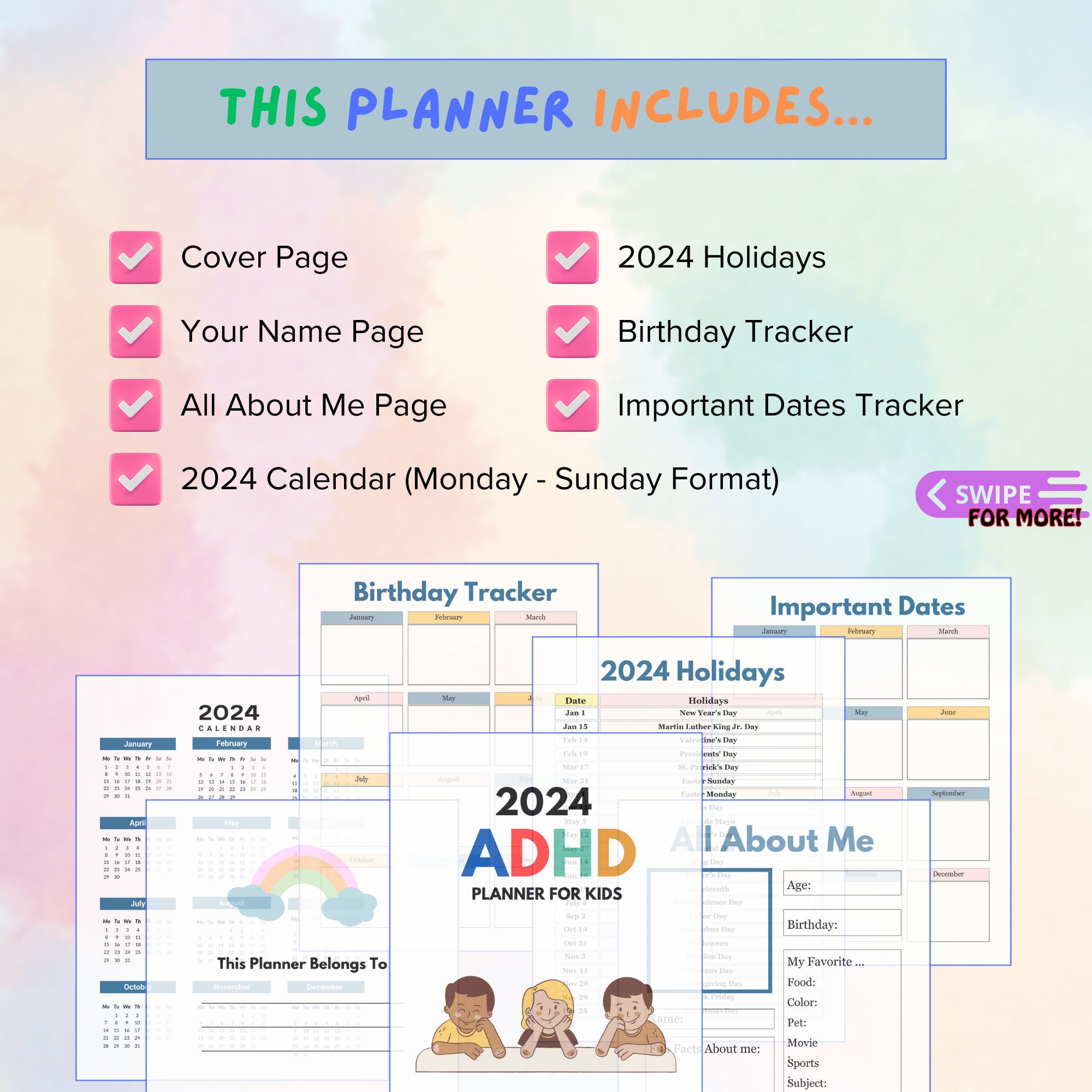 2024 ADHD Planner for Kids Printable - Etsy