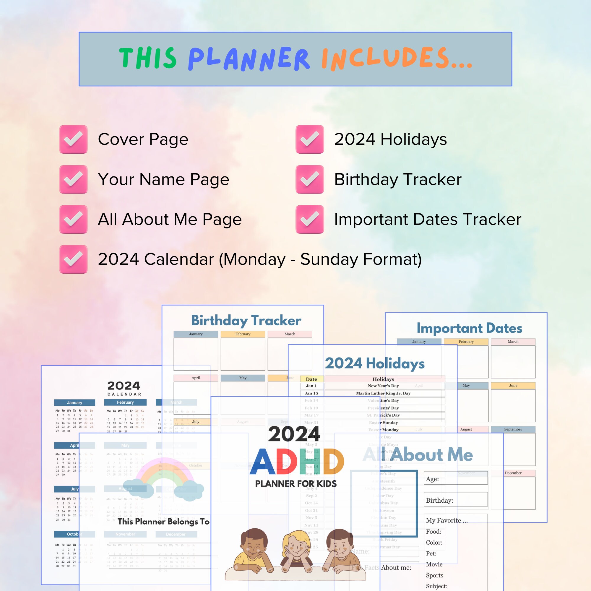 2024 ADHD Planner for Kids Printable - Etsy