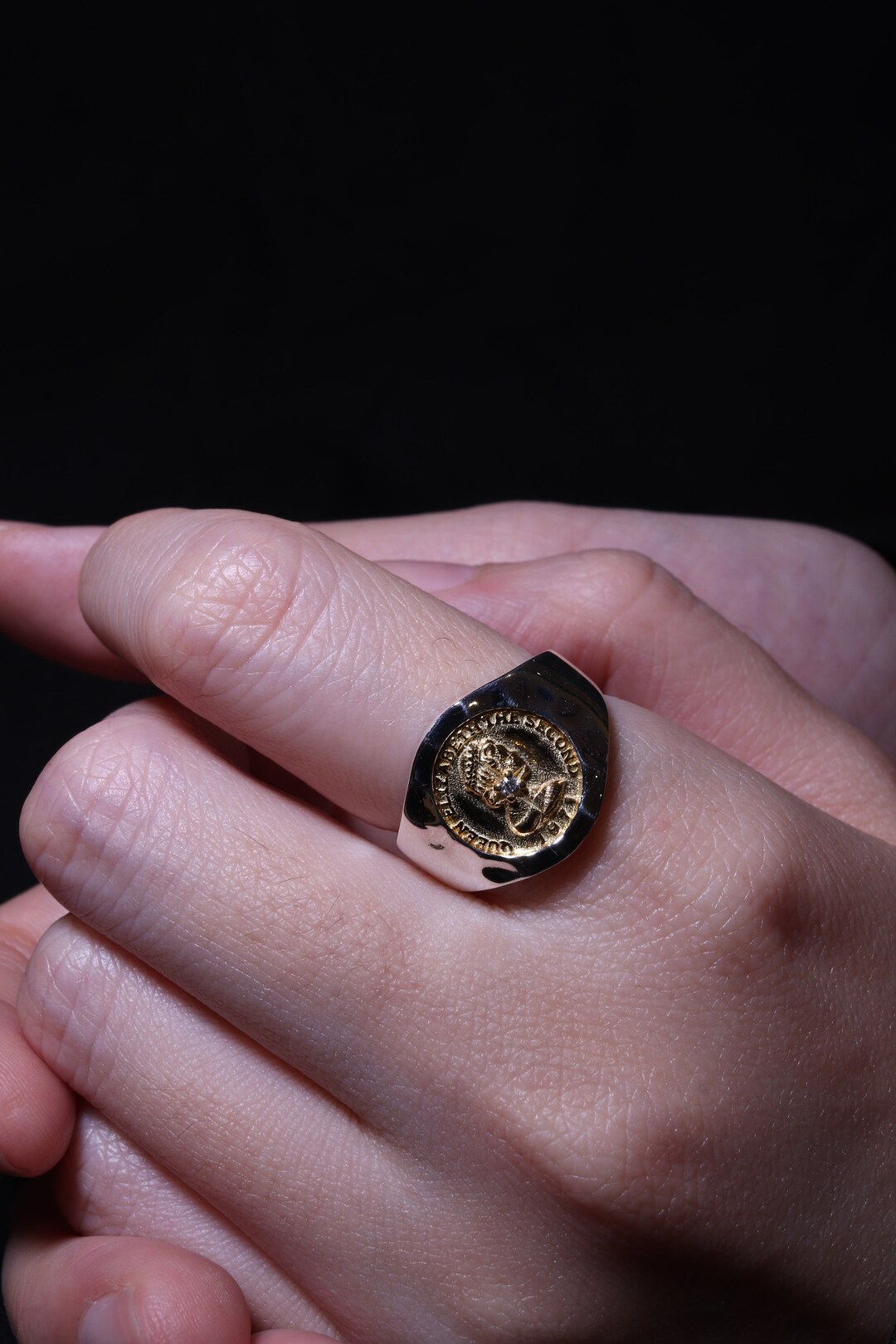 Gold Inlay Portrait Coin Vintage Style Pure Silver Ring S925 Designer ...