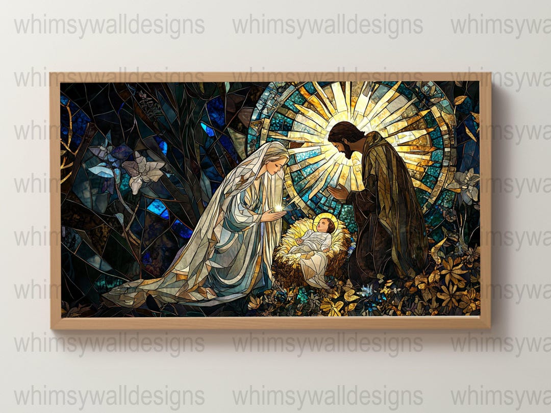 Stunning Nativity Scene Stained Glass Style Samsung Frame Art Framed TV ...