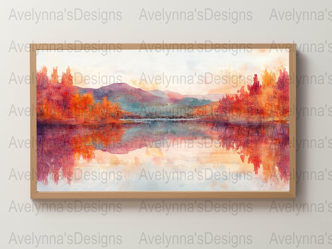 Autumn Lake Reflection Art, Fall Mountain Scenery Digital Print, Autumn ...