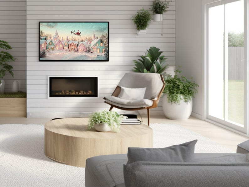 Samsung Frame Tv Art Santa Sleigh Framed TV Christmas Art Santa Flying ...