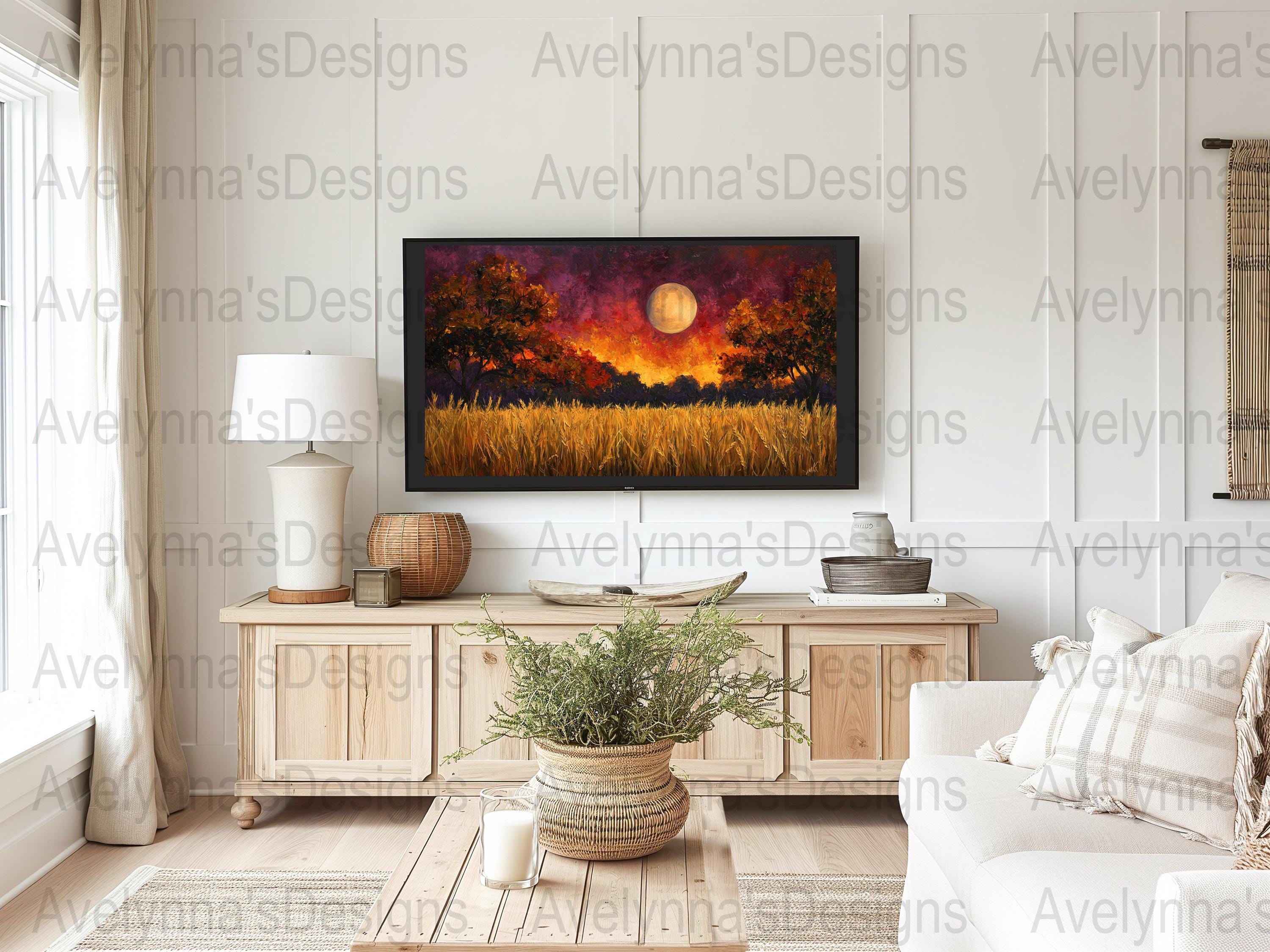 Autumn Sunset Field TV Art, Fall Landscape Digital Art, Autumn Moon TV ...