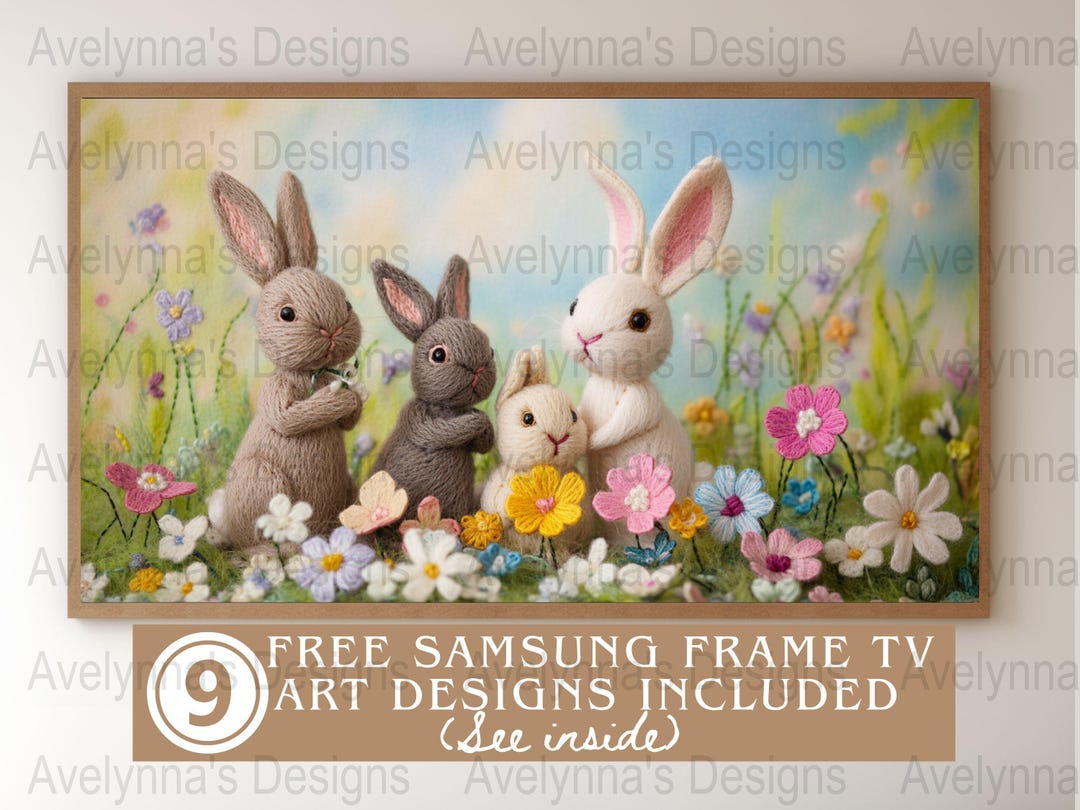 Easter Bunny Art for Samsung Frame TV, Felt Art Style Easter Decor ...