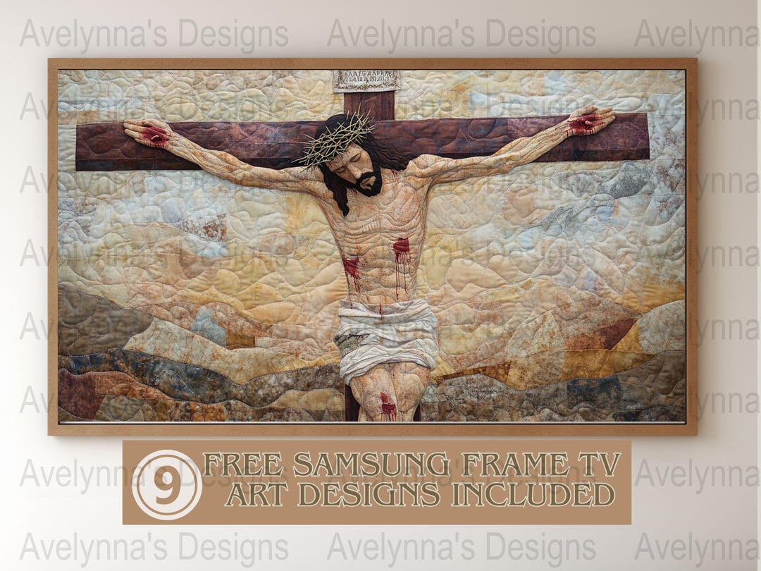 Jesus on the Cross Quilt Art, Easter Christian TV Art, Samsung Frame TV ...